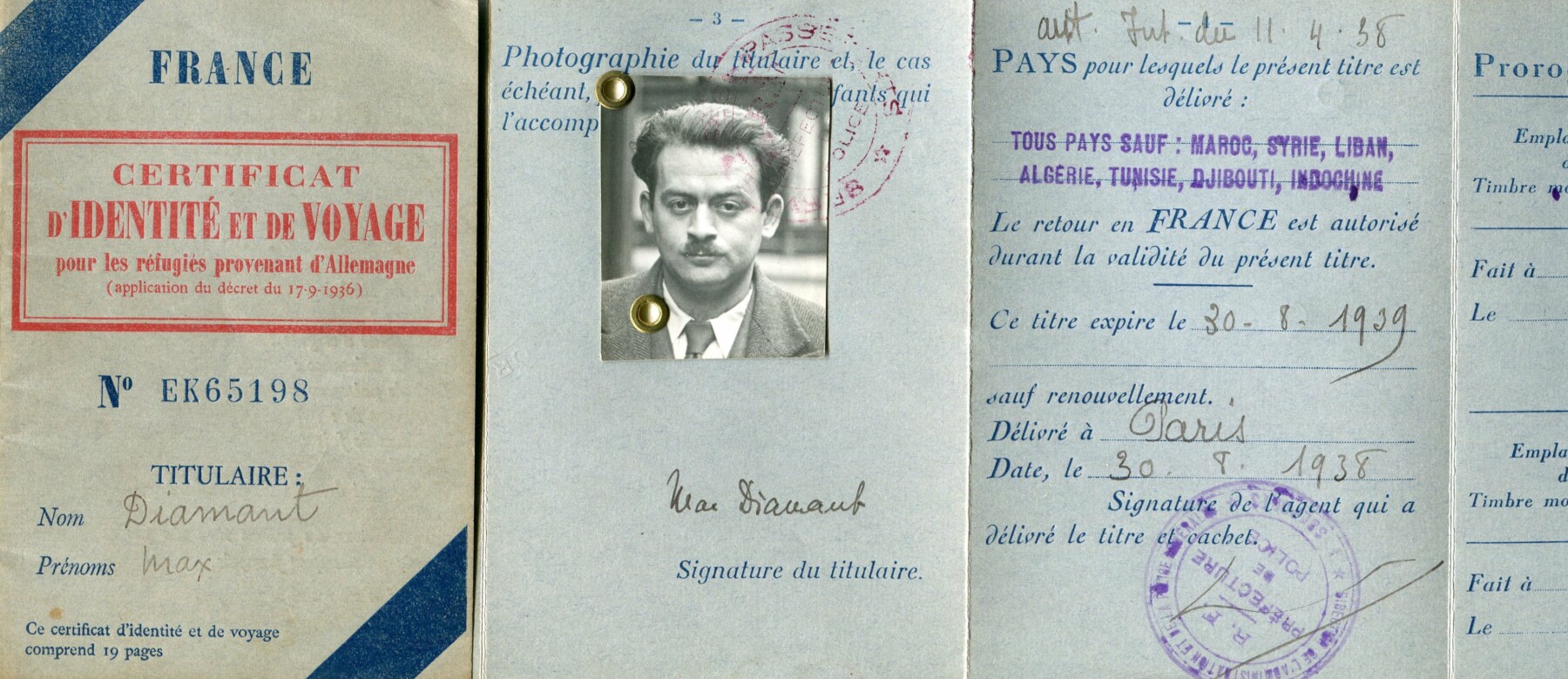 Max Diamant’s Certificate of Identity for Refugees from Germany • We ...